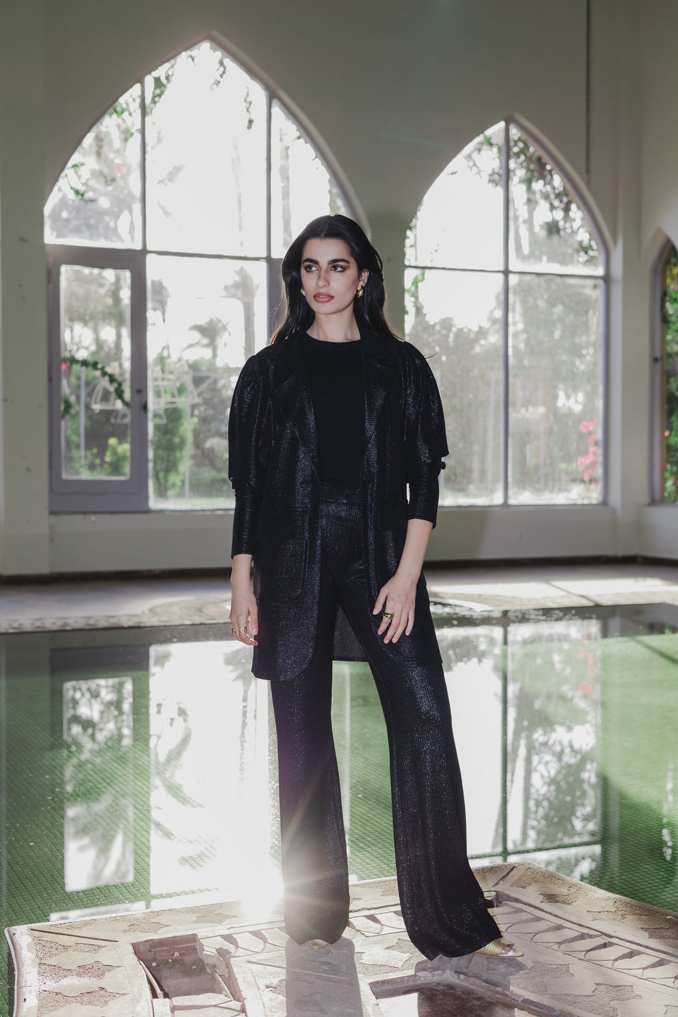 Shimmer blazer set in black – Maison Taj